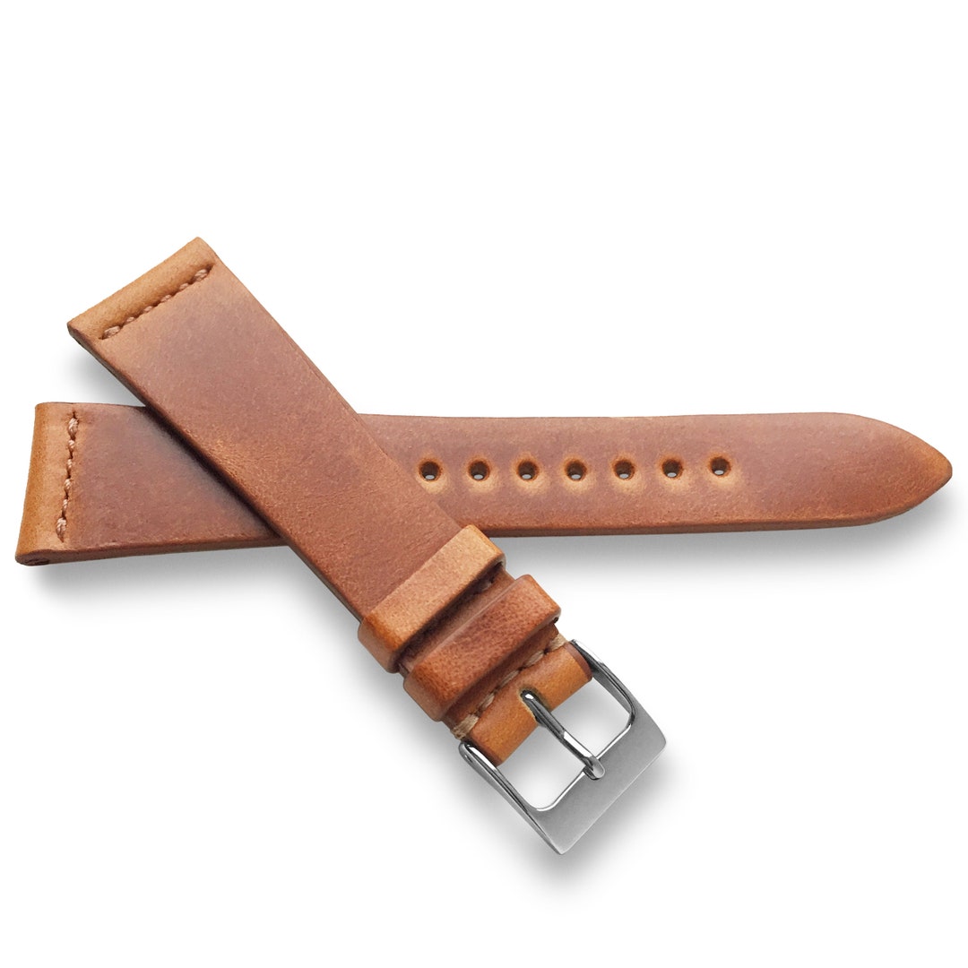 Honey Brown Full Grain Calf Leather Watch Band Strap - Vegetable Tanned ...