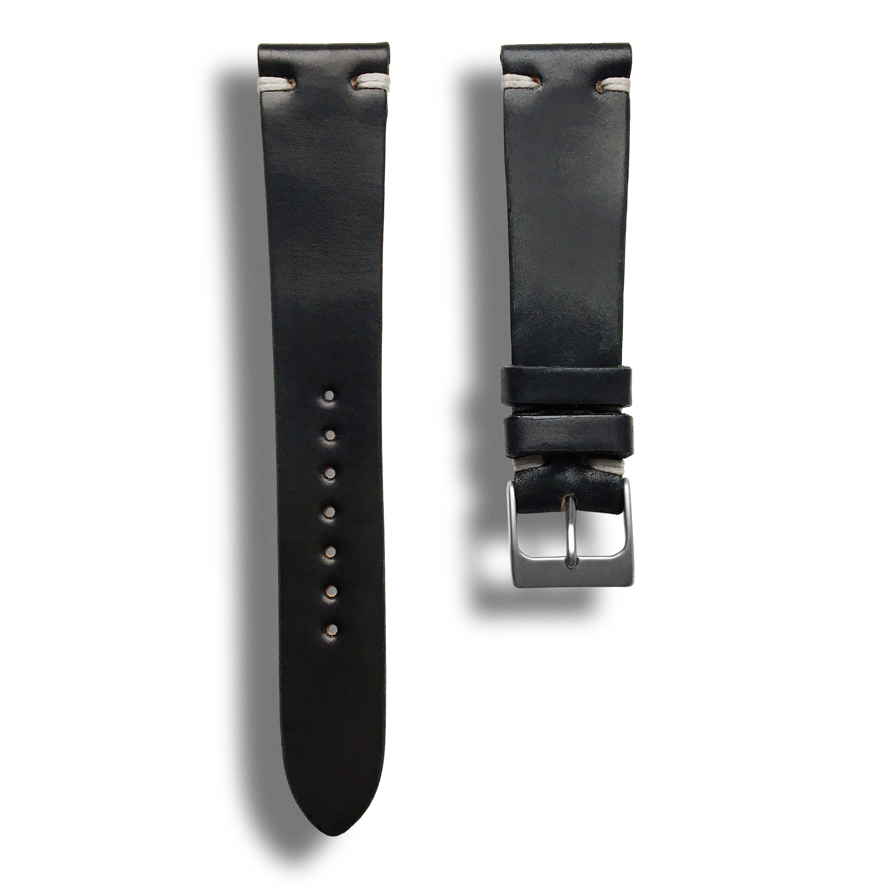 Black Horween Shell Cordovan Leather Watch Band Strap - Vintage 2 Side ...