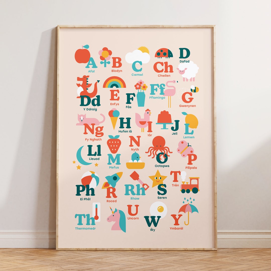 Welsh Alphabet Print - Yr Wyddor. Kid's Welsh Alphabet Poster ...