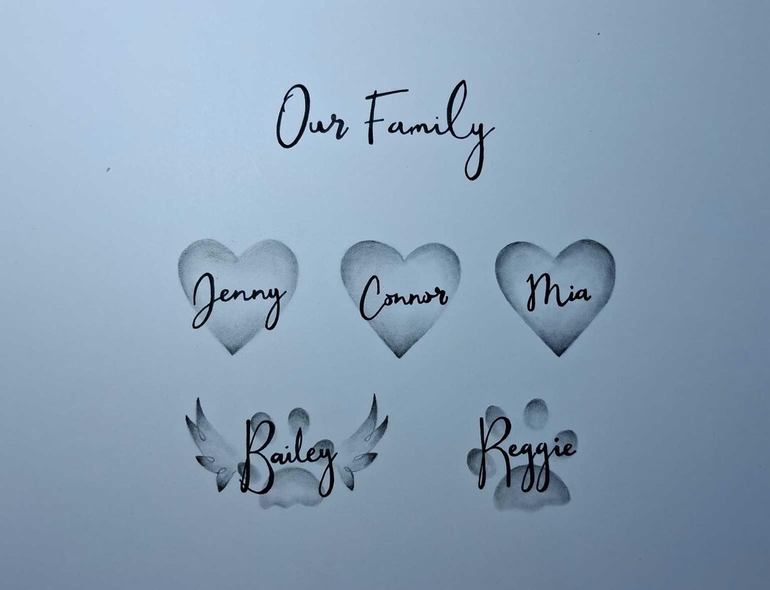 Personalised, Hand Drawn Family Heart Art. A Beautiful Heart to ...