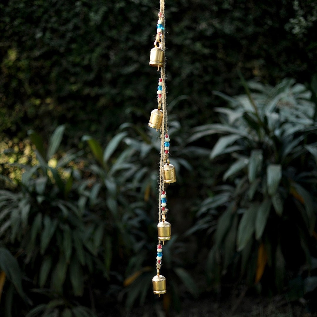 Bell Hanging With Five Gold Bells on Jute Rope, Pet Bells, Boho Chic ...