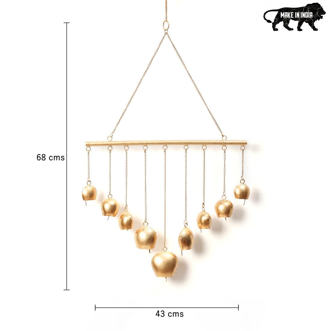 Bell Hanging With Nine Gold Bells on Metal Rod, Cow Bells, Boho Chic ...
