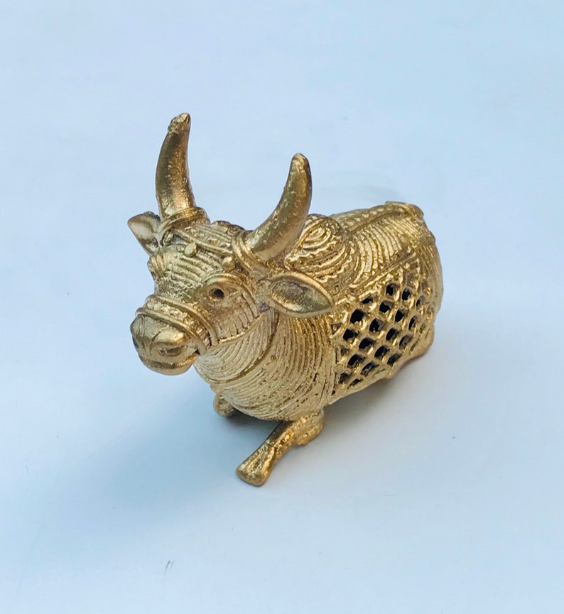 Brass Nandi Cow Statue Sacred Bull of Shiva Nandi Carving Work Table ...