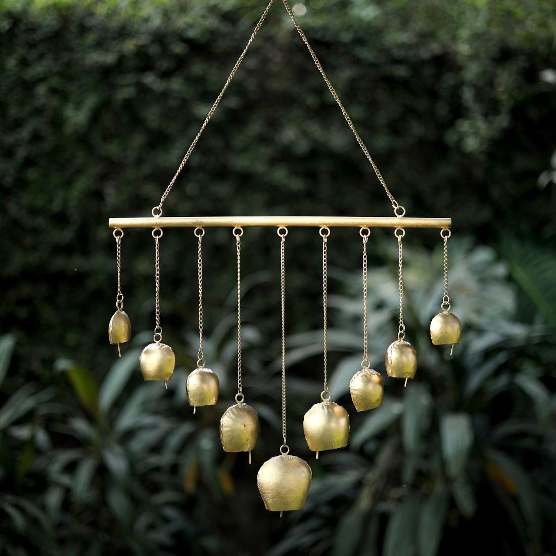 Bell Hanging With Nine Gold Bells on Metal Rod, Cow Bells, Boho Chic ...