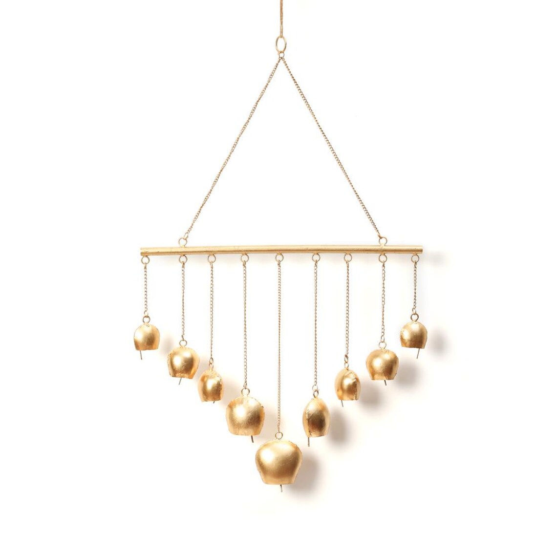 Bell Hanging With Nine Gold Bells on Metal Rod, Cow Bells, Boho Chic ...