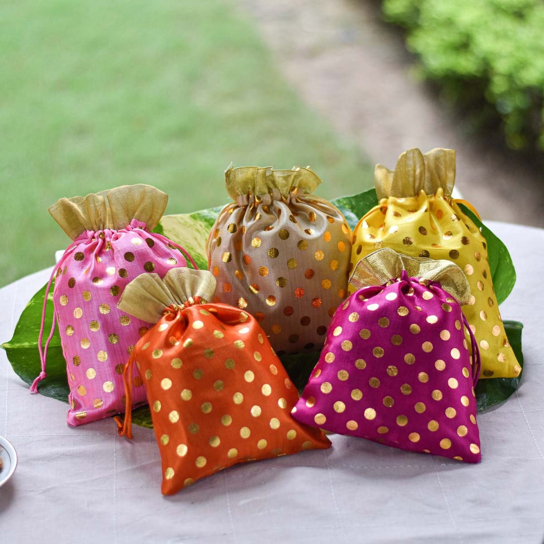 Polka Dot Silk Potli Bags, Diwali Gift, Wedding Favor Bags - Etsy