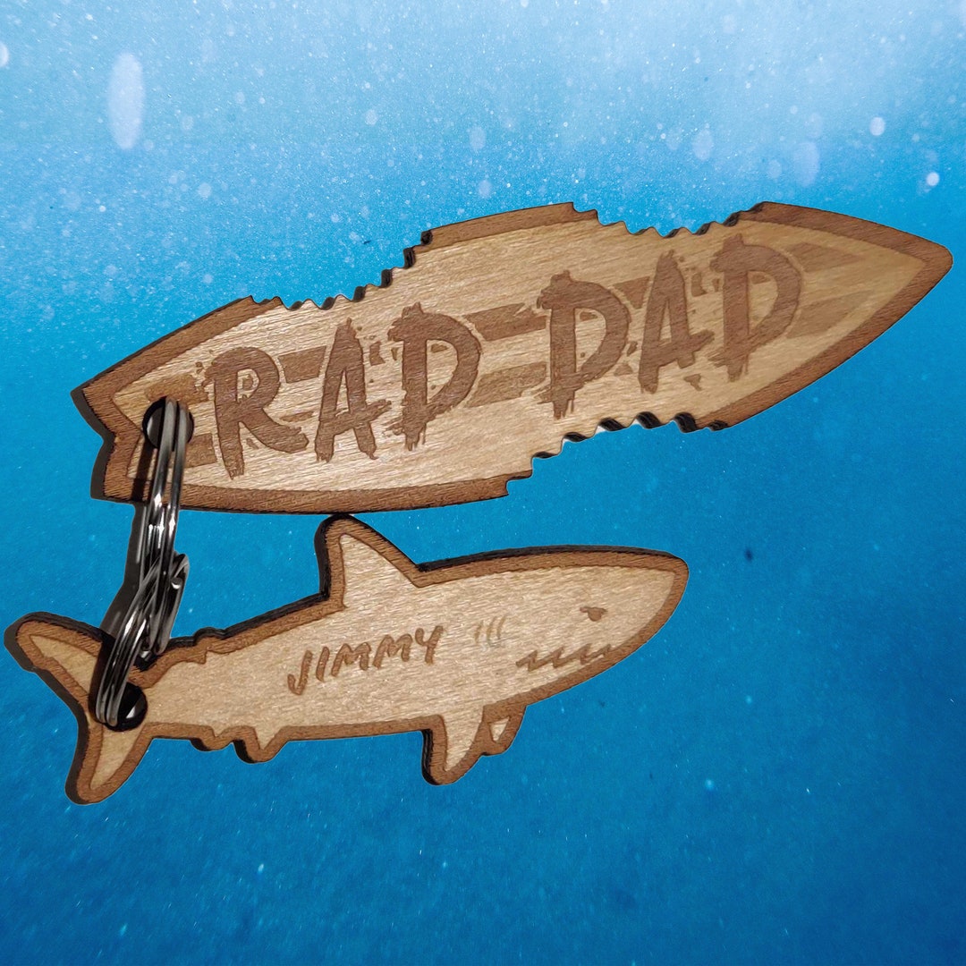 Custom Dad Surfboard Keychain Custom Engraved Wood Keychain Shark ...
