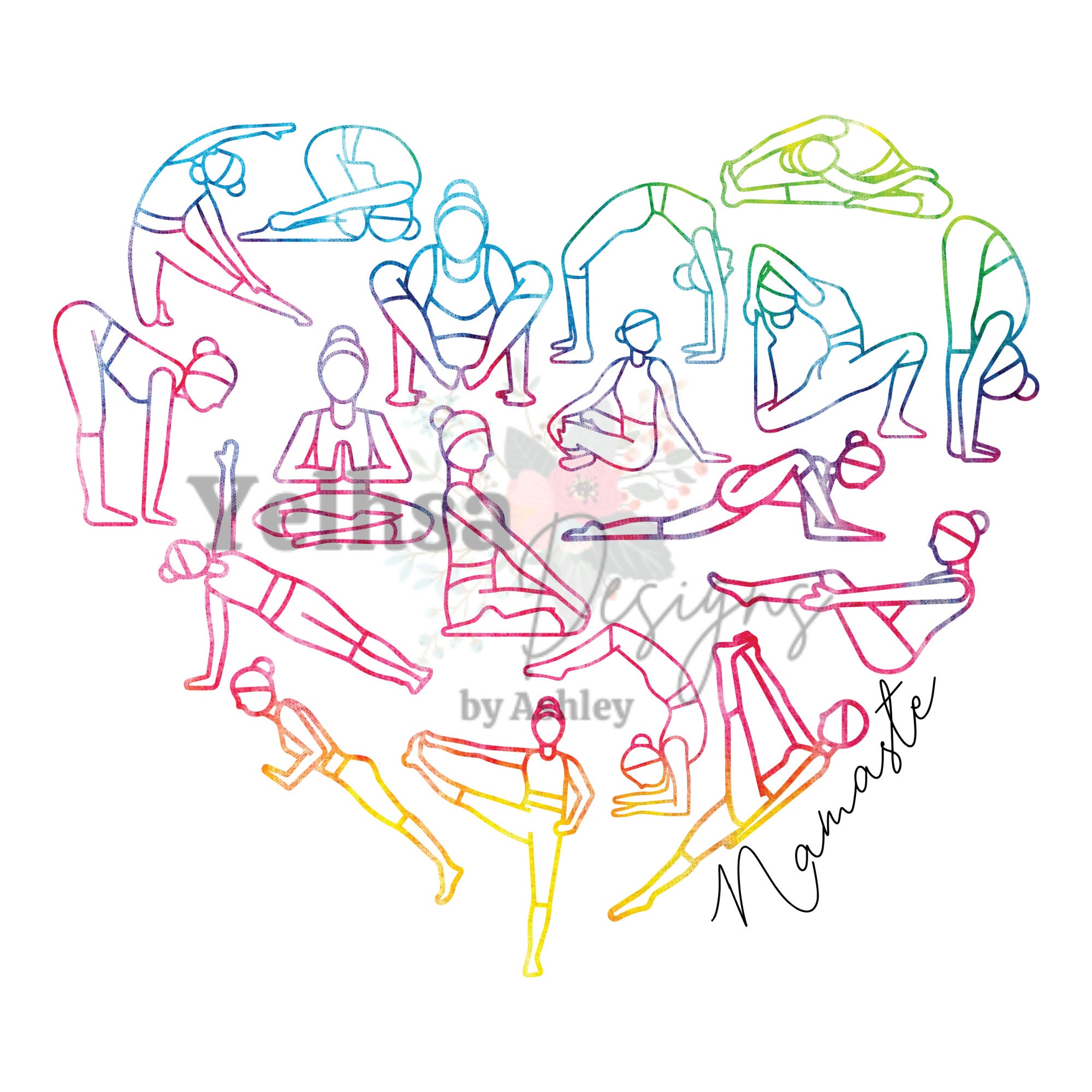Yoga Sublimation Design, Namaste Heart, Yoga Pose Sublimation, PNG File ...
