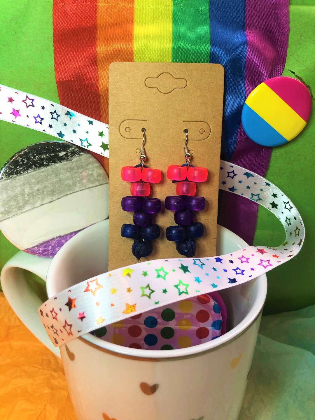 Neon Bisexual Pride Flag Pony Bead Earrings - Etsy