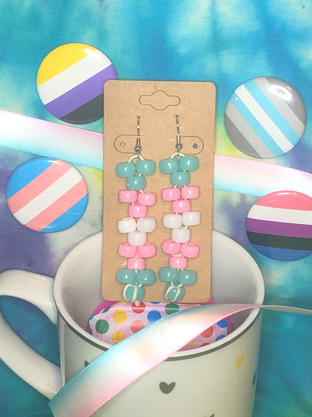 Transgender Pride Flag Pony Bead Earrings - Etsy