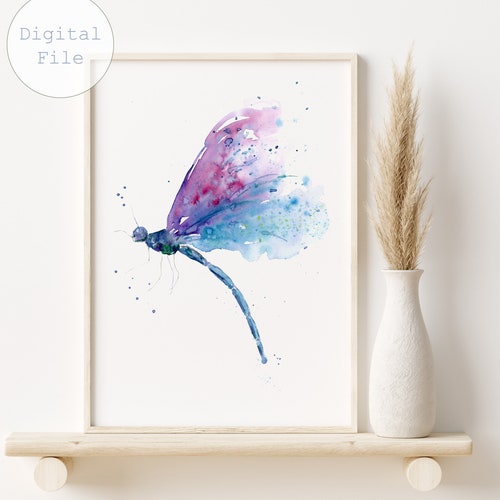 Dragonfly Watercolor Print Printable Kids Bedroom Wall Art - Etsy