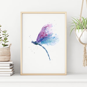 Dragonfly Watercolor Print, Printable Kids Bedroom Wall Art, Digital ...