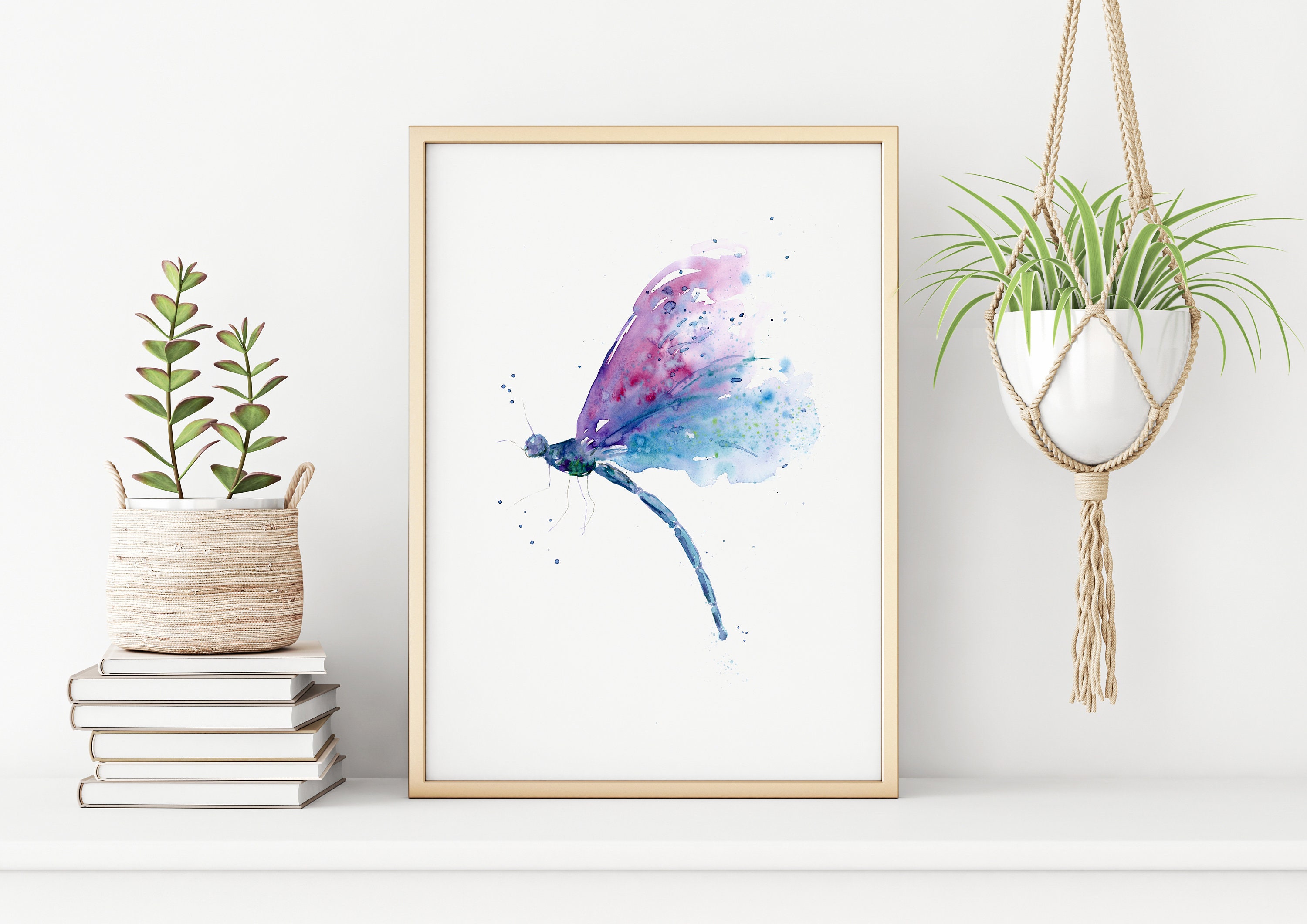 Dragonfly Watercolor Print, Printable Kids Bedroom Wall Art, Digital ...