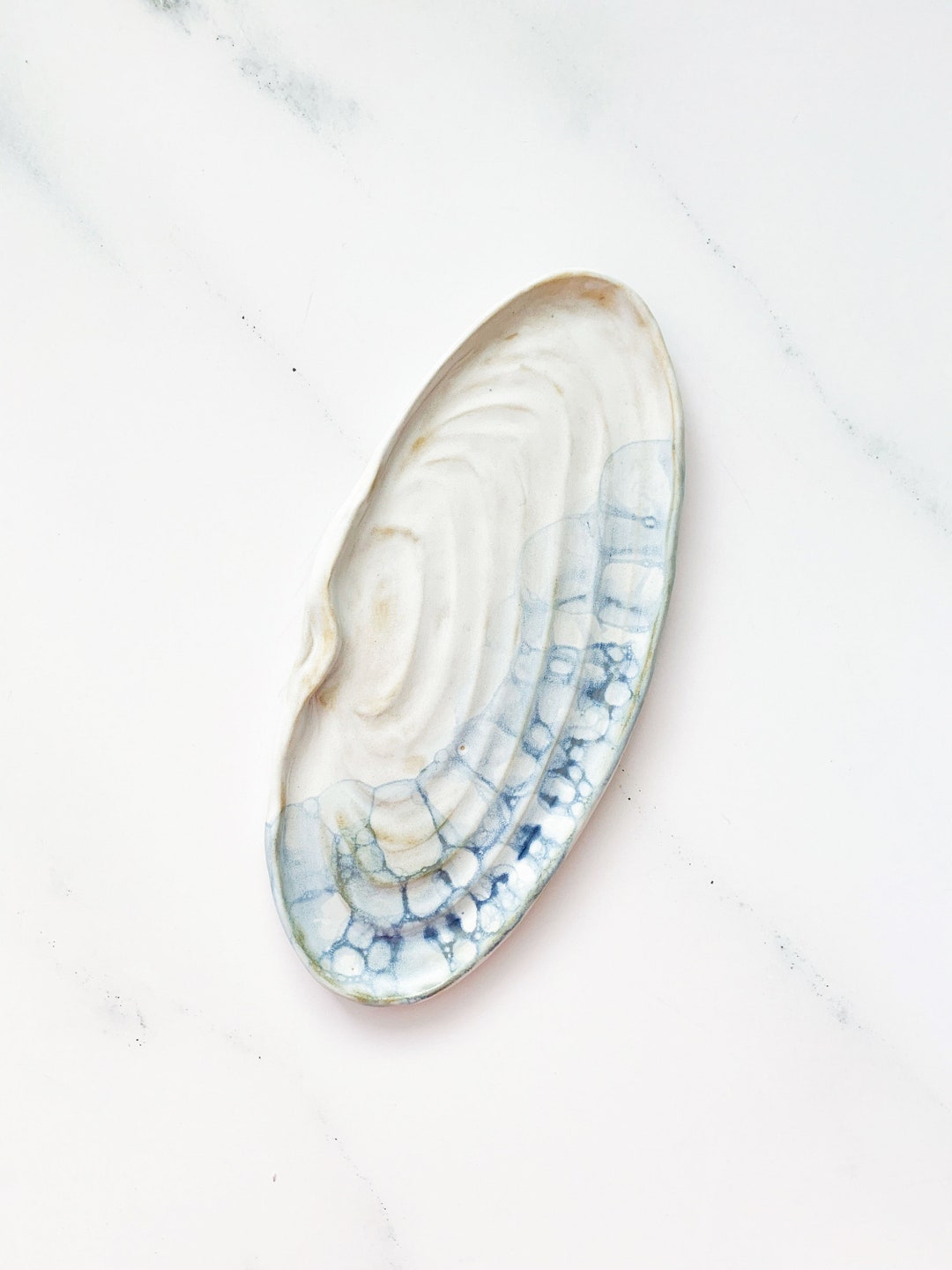 Shell Plate in Matte Cream White Blue Bubble Glaze, Jewelery Holder ...