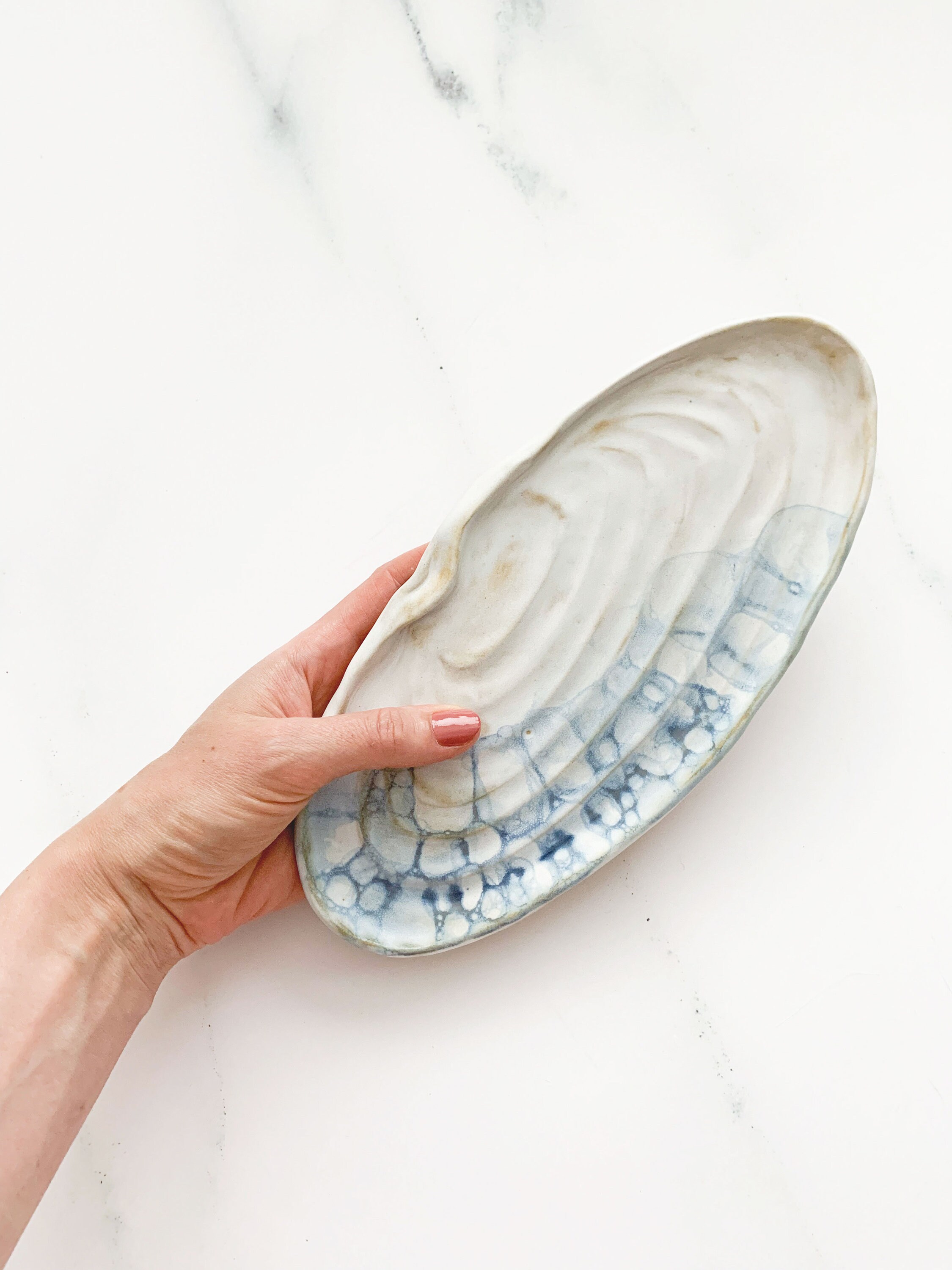 Shell Plate in Matte Cream White Blue Bubble Glaze, Jewelery Holder ...