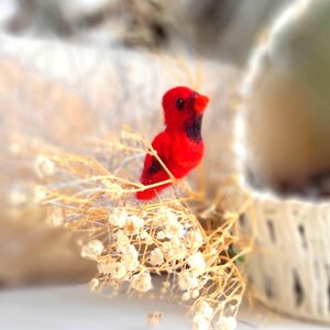 Tiny RED CARDINAL BIRDS Ornament Dollhouse Miniatures Needle Felted ...