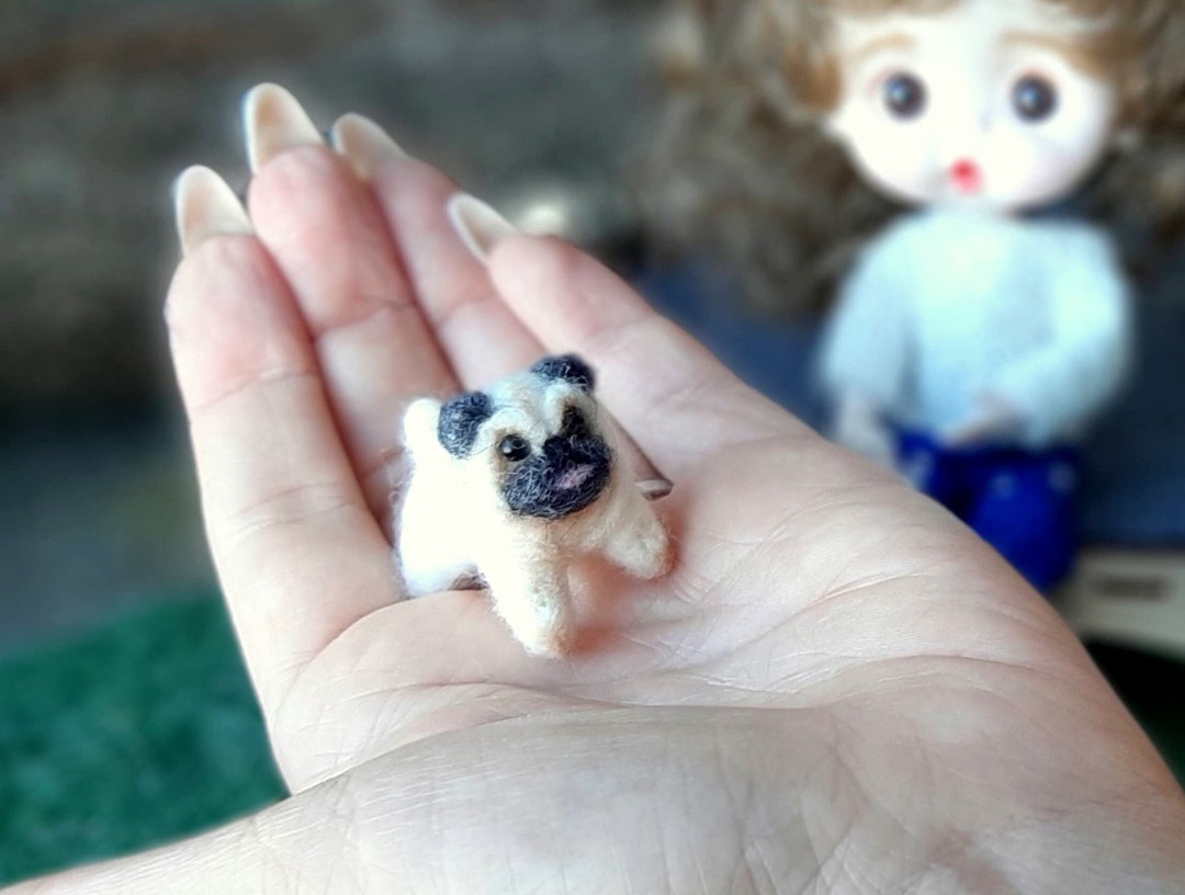 Needle Felted PUG 1:12th Dollhouse Miniatures Animals Miniature Needle ...