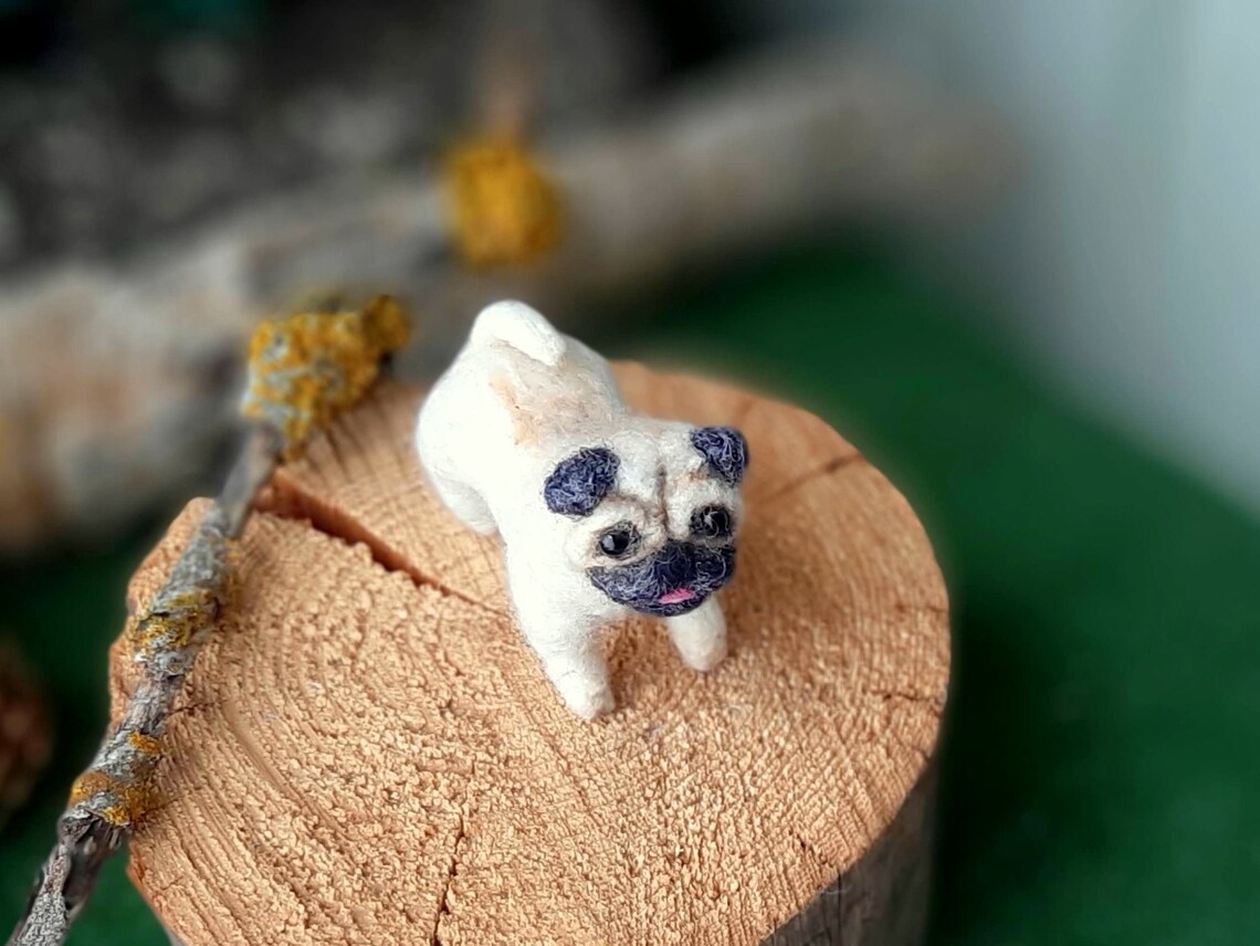 Needle Felted PUG Dollhouse Miniatures Animals Miniature Dog Needle ...