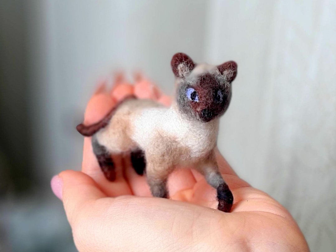 SIAMESE Cat FELT CAT Needle Felted Cat Dollhouse Miniatures Needle ...