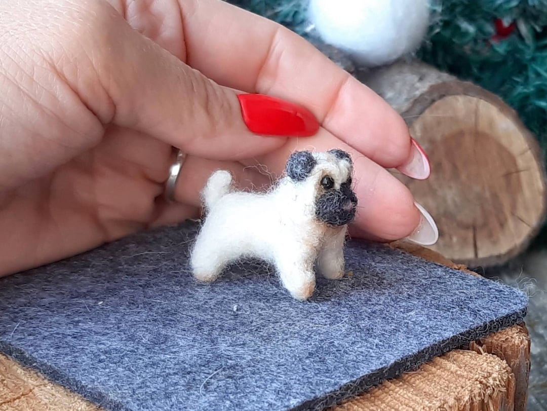 Needle Felted PUG 1:12th Dollhouse Miniatures Animals Miniature Needle ...