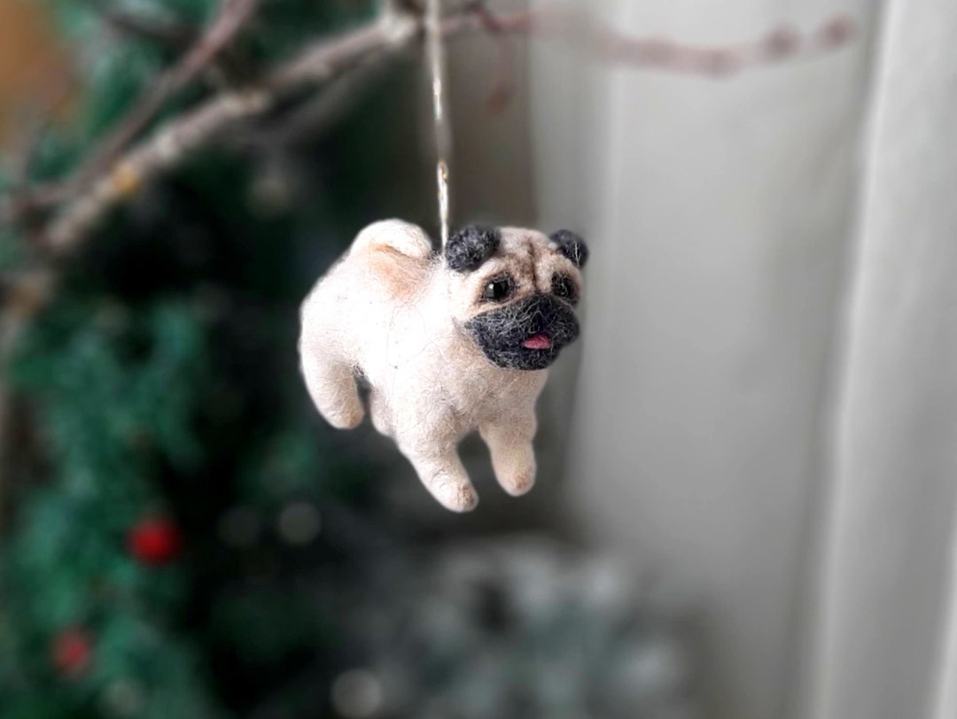 Needle Felted PUG Christmas Ornament Dog Ornament Dollhouse Miniatures ...