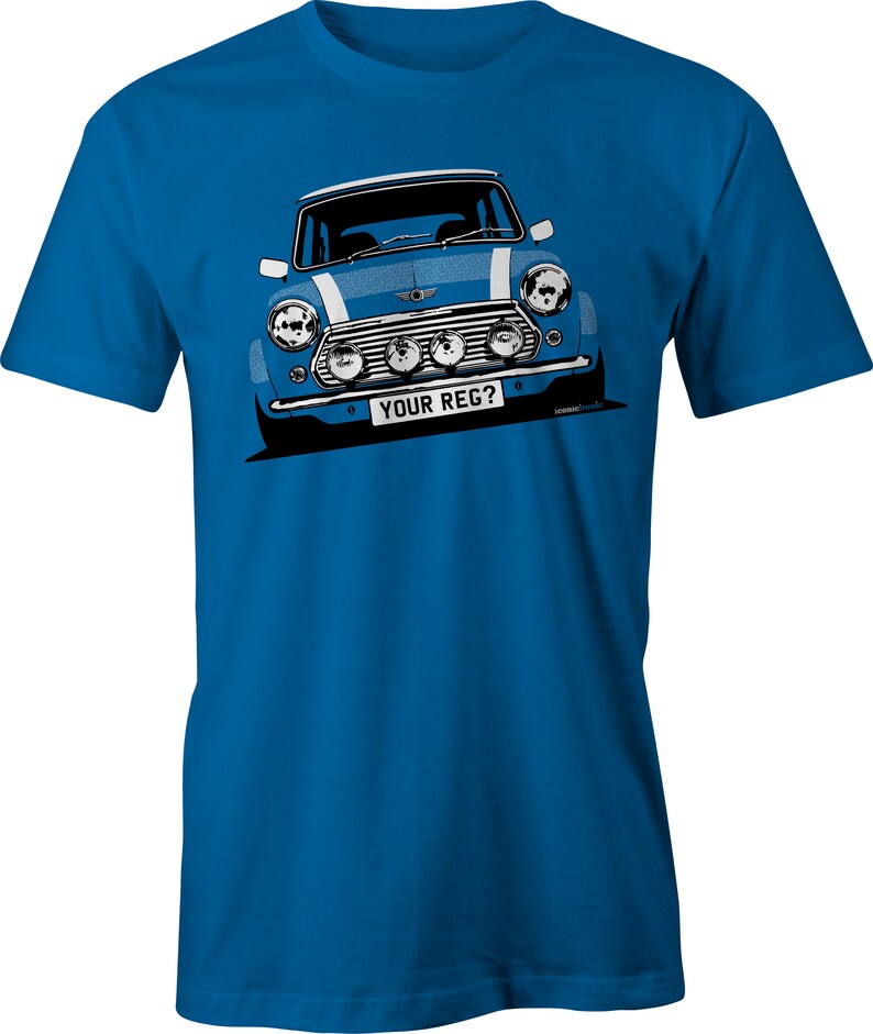 Classic Mini Cooper Hand Illustrated T Shirt With Personalised Number Plate By Iconic Ironic