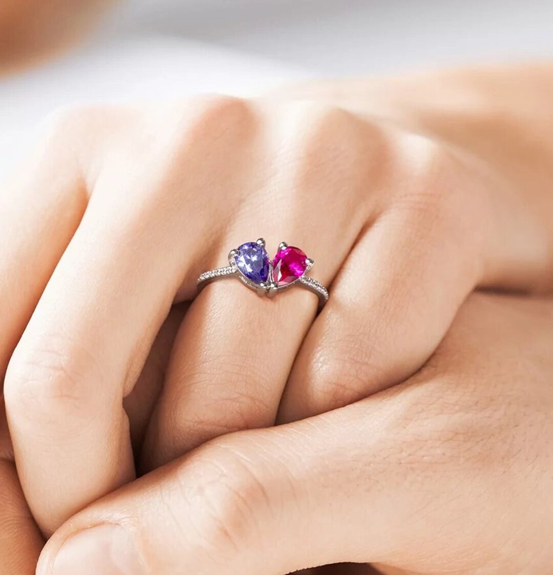 Personalized Birthstone Heart Ring Engagement Promise Ring - Etsy