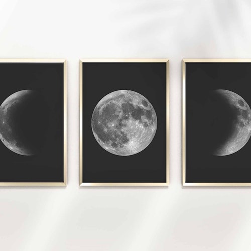 Set of 3 Moon Phase Prints High Quality Moon Poster Bedroom - Etsy
