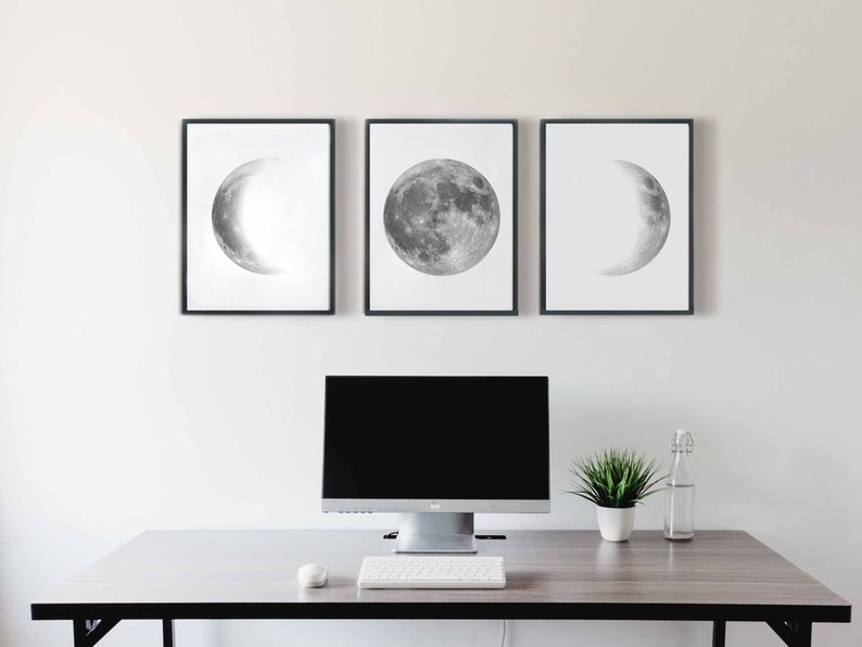Set of 3 Moon Phase Prints, High Quality Moon Poster, Bedroom Decor ...