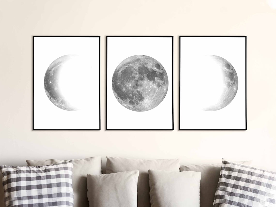 Set of 3 Moon Phase Prints High Quality Moon Poster Bedroom - Etsy
