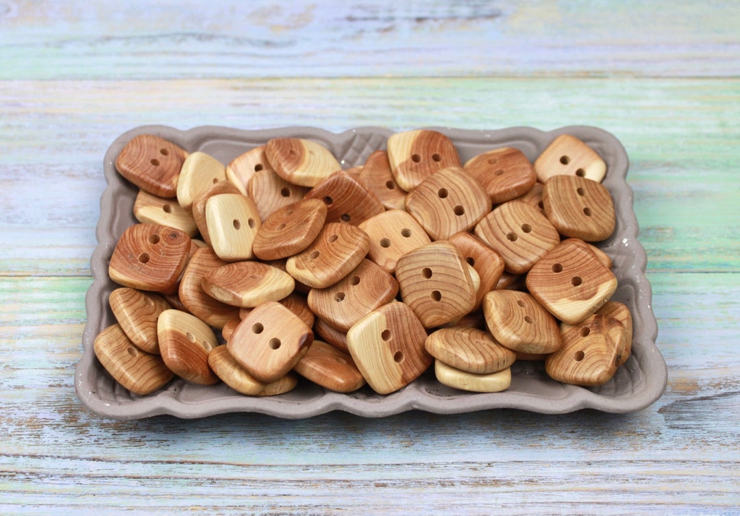 Square Wooden Buttons, Juniper, Craft Supplies, Jewelry Making, Wooden ...
