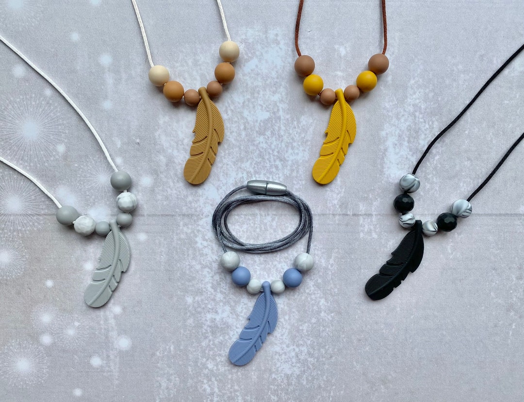 Fidget Necklace, Feather, Fidget Toys, Stim Toy, Silicone Necklace ...