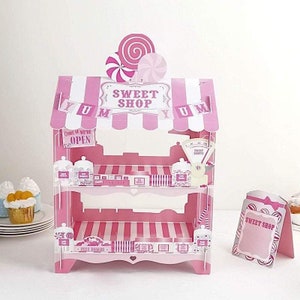 18 in White With Pink 2 Tier Cardboard Sweet Shop Cupcake Dessert Stand ...