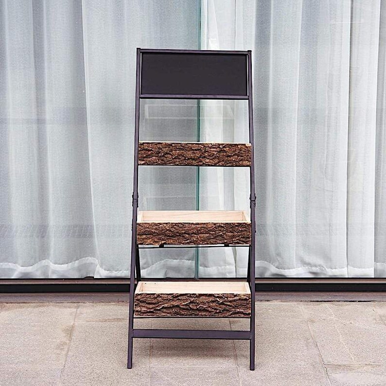 Black and Brown 3 Tier Metal Stand With Natural Wood Planter - Etsy