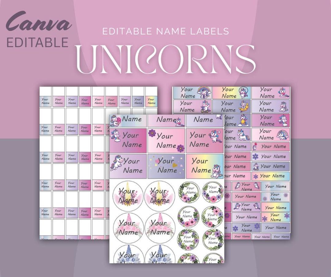 Editable Unicorn Name Labels: Canva Template (instant Download) - Etsy