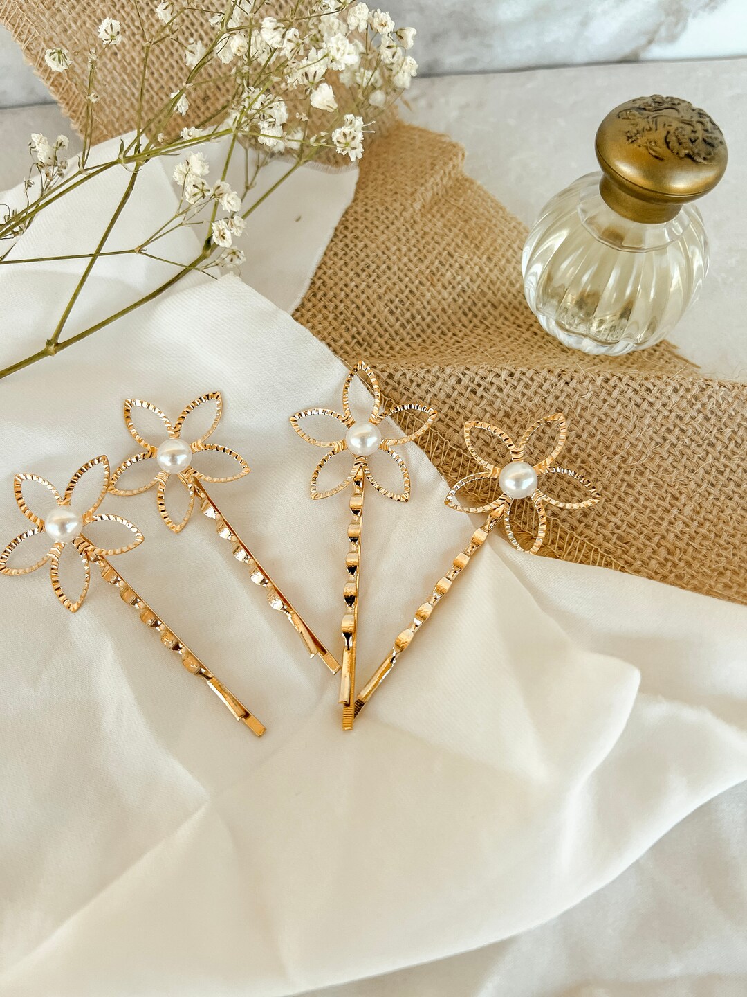 Leana Floral Pearl Hair Pins-set of 2-floral Bobby Pins-pearl Hair Pins ...