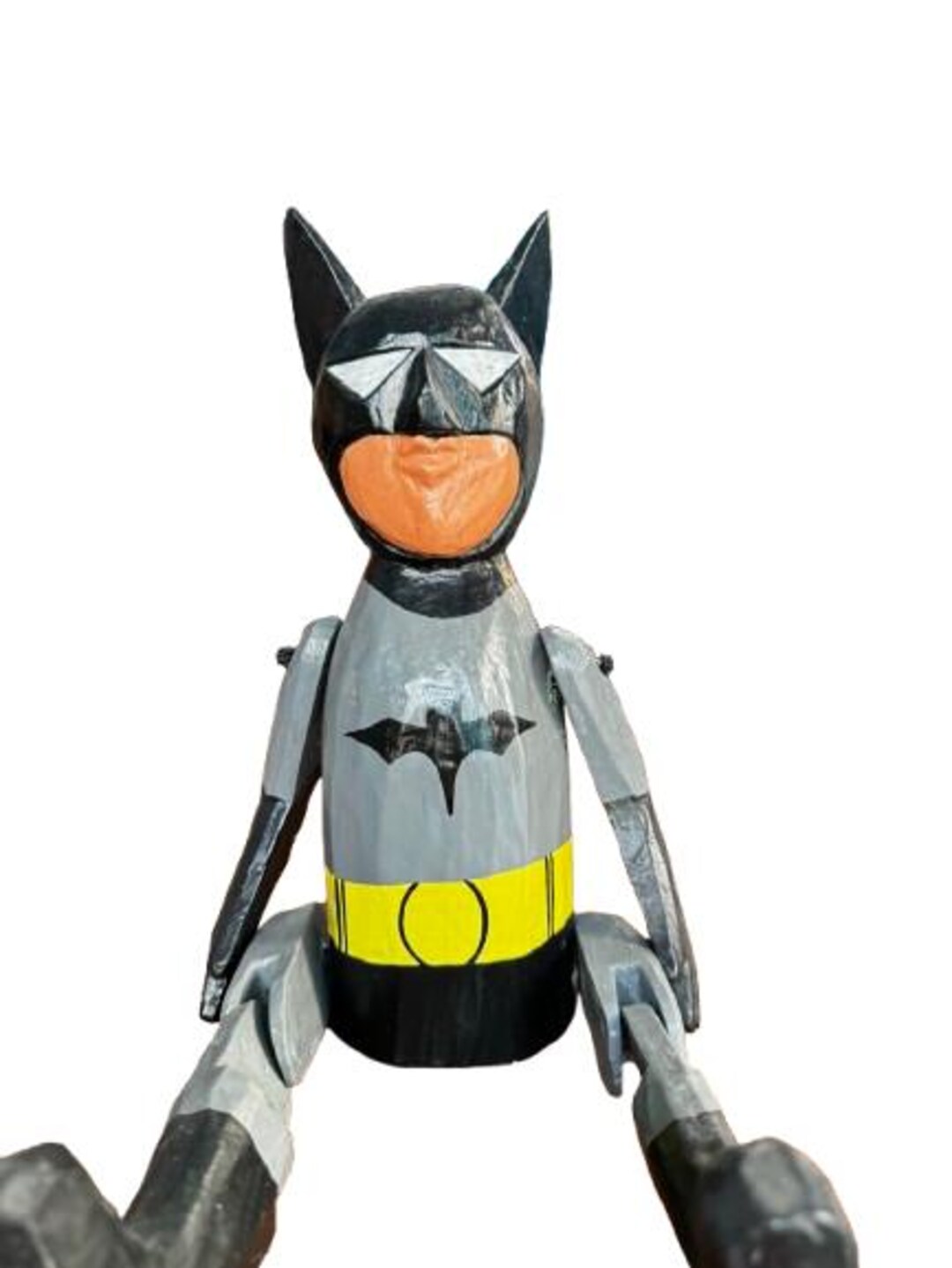 Hand-painted Wooden Superhero, Batman-inspired Folk Art Decor, Unique ...