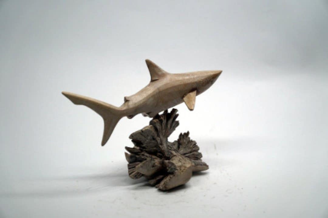 Shark Sculpture, Shark Wood Carving, Shark Parasit, Home Decor, Wooden ...