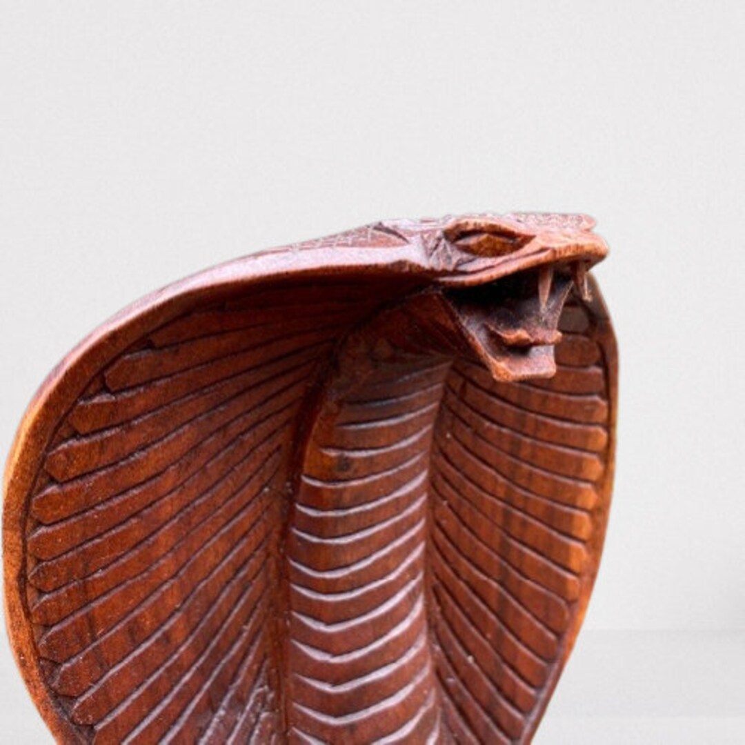 King Cobra Snake Wood, Reptile Decor, Carved Wooden, Snake Figurine ...