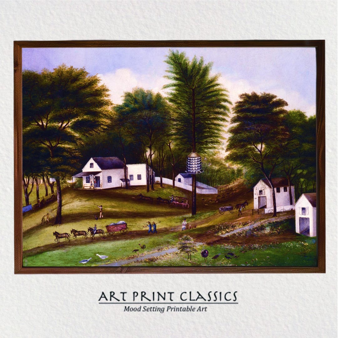 Folk Art Landscape Printable | Countryside Scene Digital Download ...