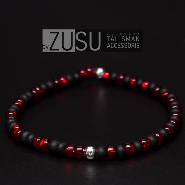Beaded Bracelet Black and Red - Etsy