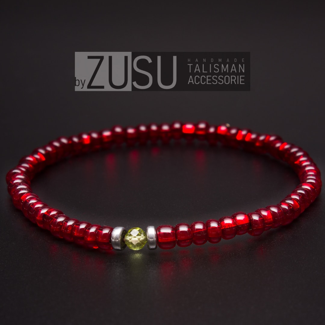 Mens Peridot Bracelet: Red Beaded August Birthstone Gift - Etsy
