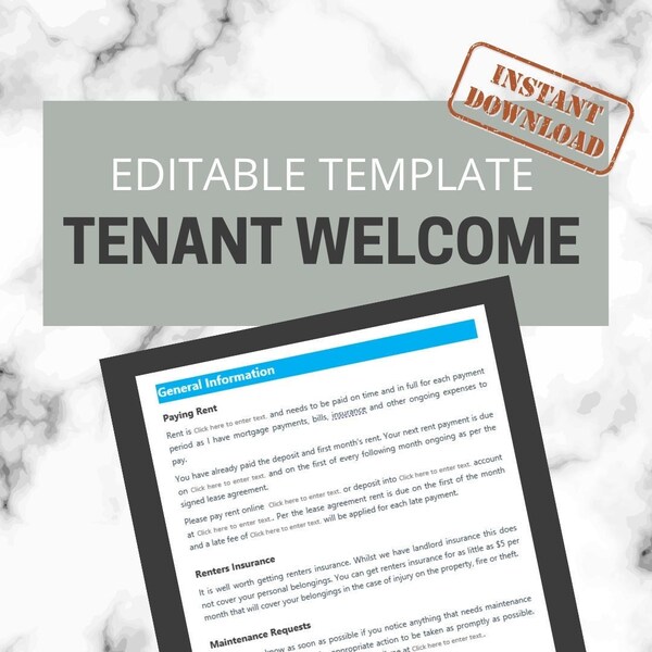Tenant Welcome Letter Editable Landlord Template - Etsy