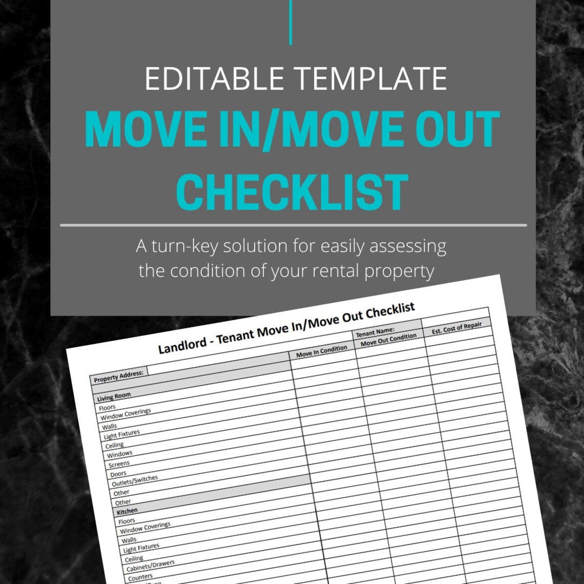 Tenant Move in Move Out Checklist Editable Landlord Template | Etsy