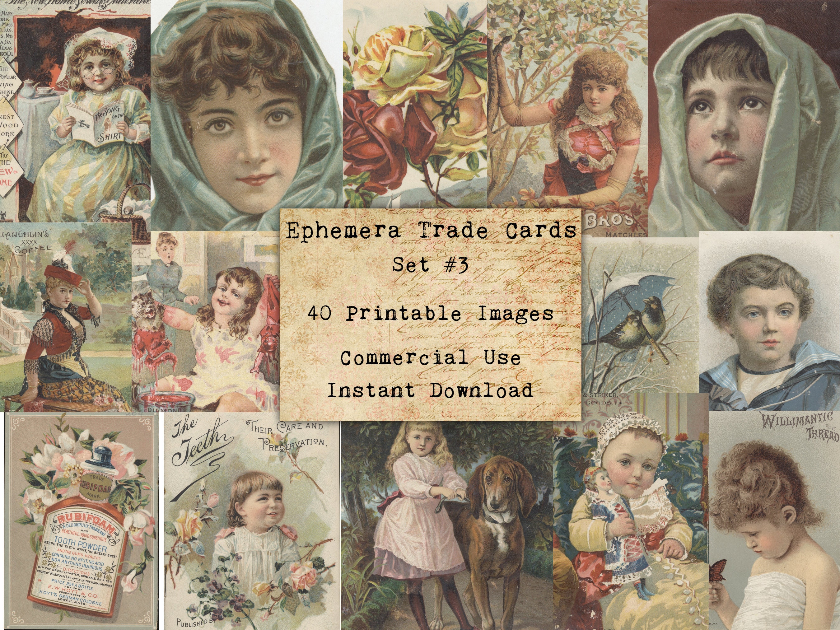 40 EPHEMERA CARDS SET 3 Digital Collage Sheets Ephemera - Etsy