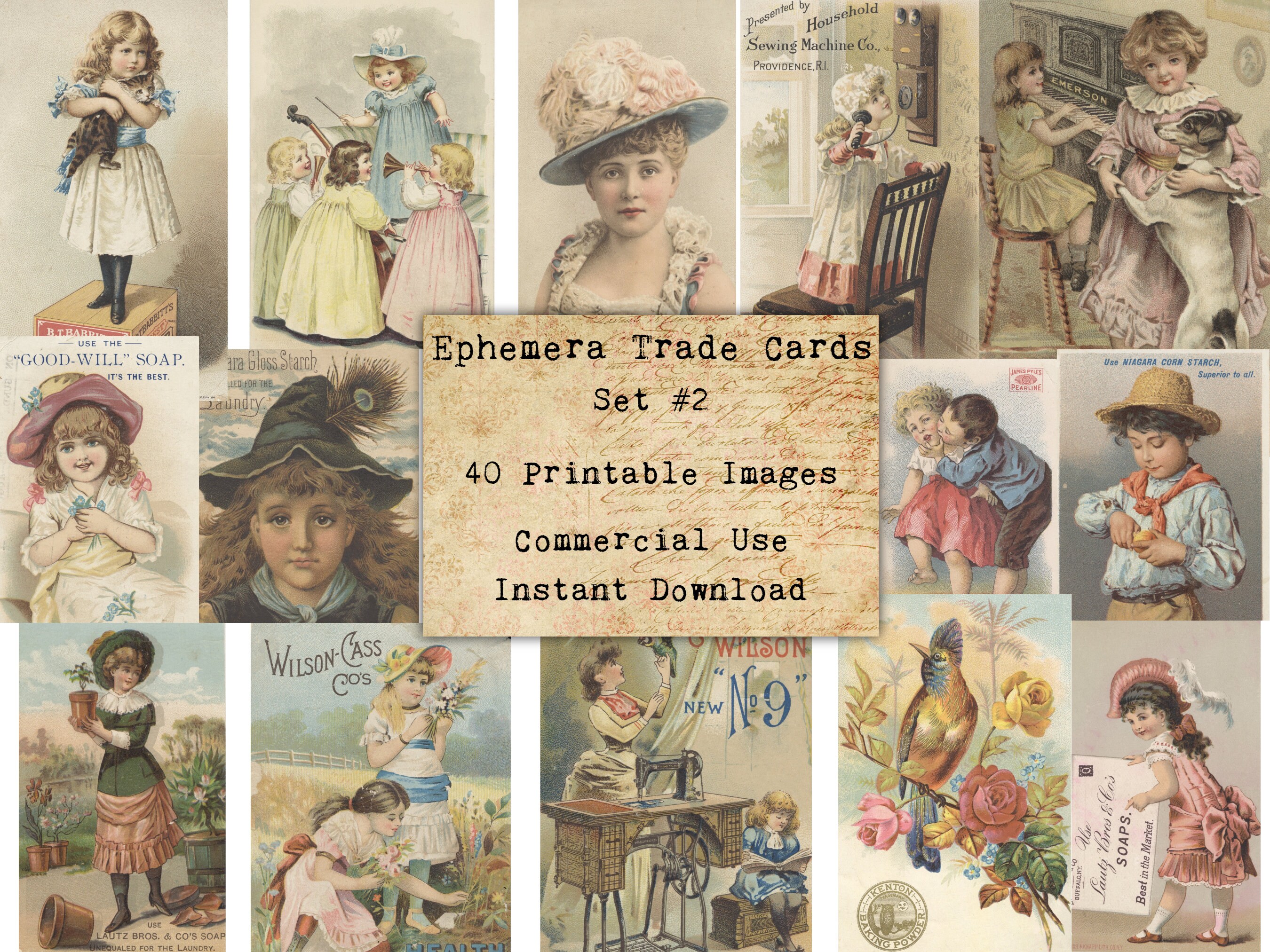 40 EPHEMERA CARDS SET #2 - Digital Collage Sheets Ephemera, Vintage ...