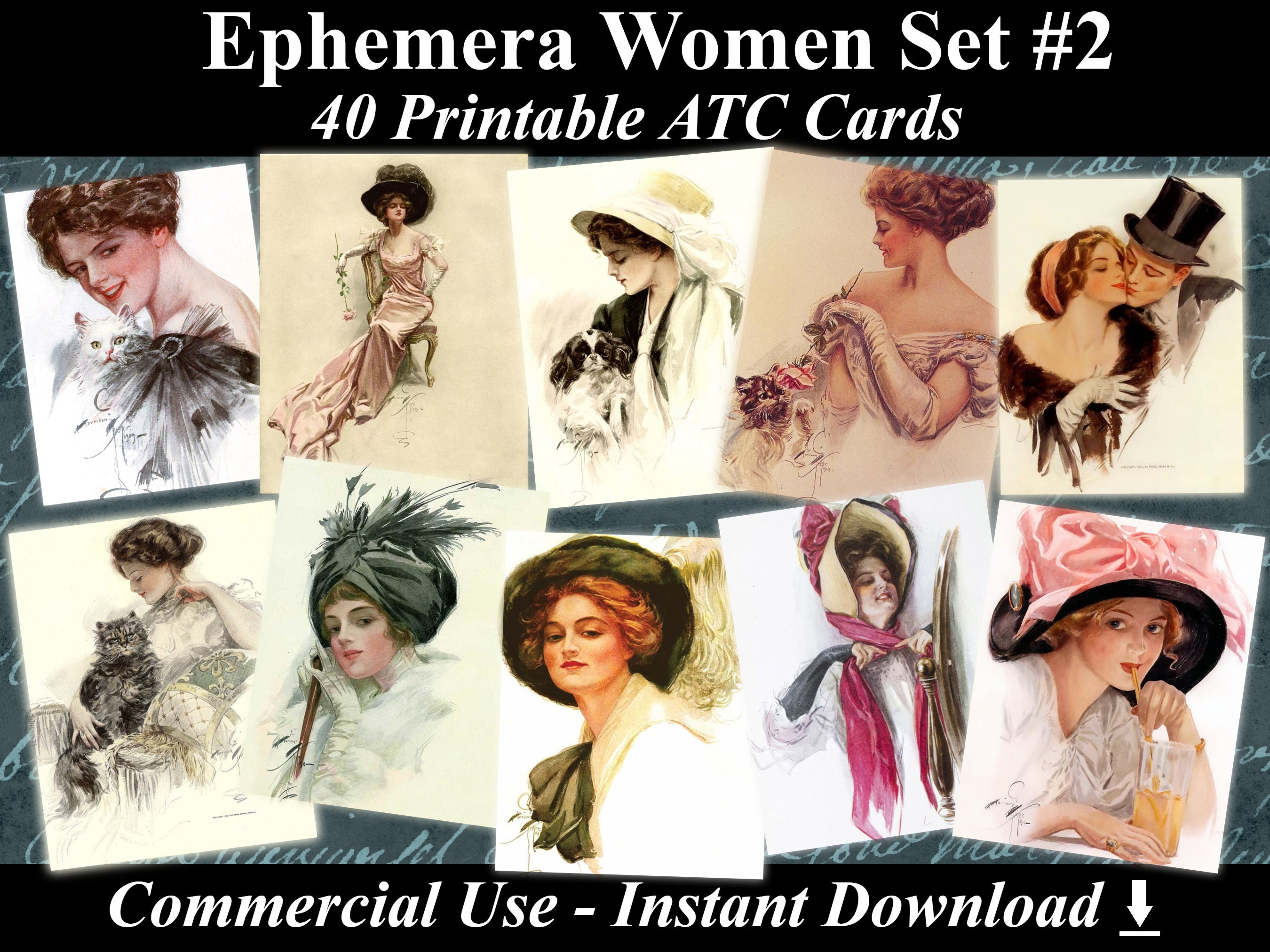 40 EPHEMERA WOMEN SET 2 Digital Collage Sheets Ephemera, Vintage Cards ...