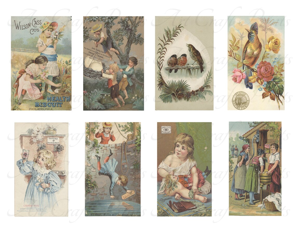 40 EPHEMERA CARDS SET 2 Digital Collage Sheets Ephemera, Vintage Cards ...