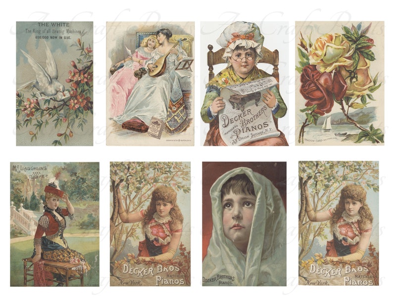 40 EPHEMERA CARDS SET #3 - Digital Collage Sheets Ephemera, Vintage ...