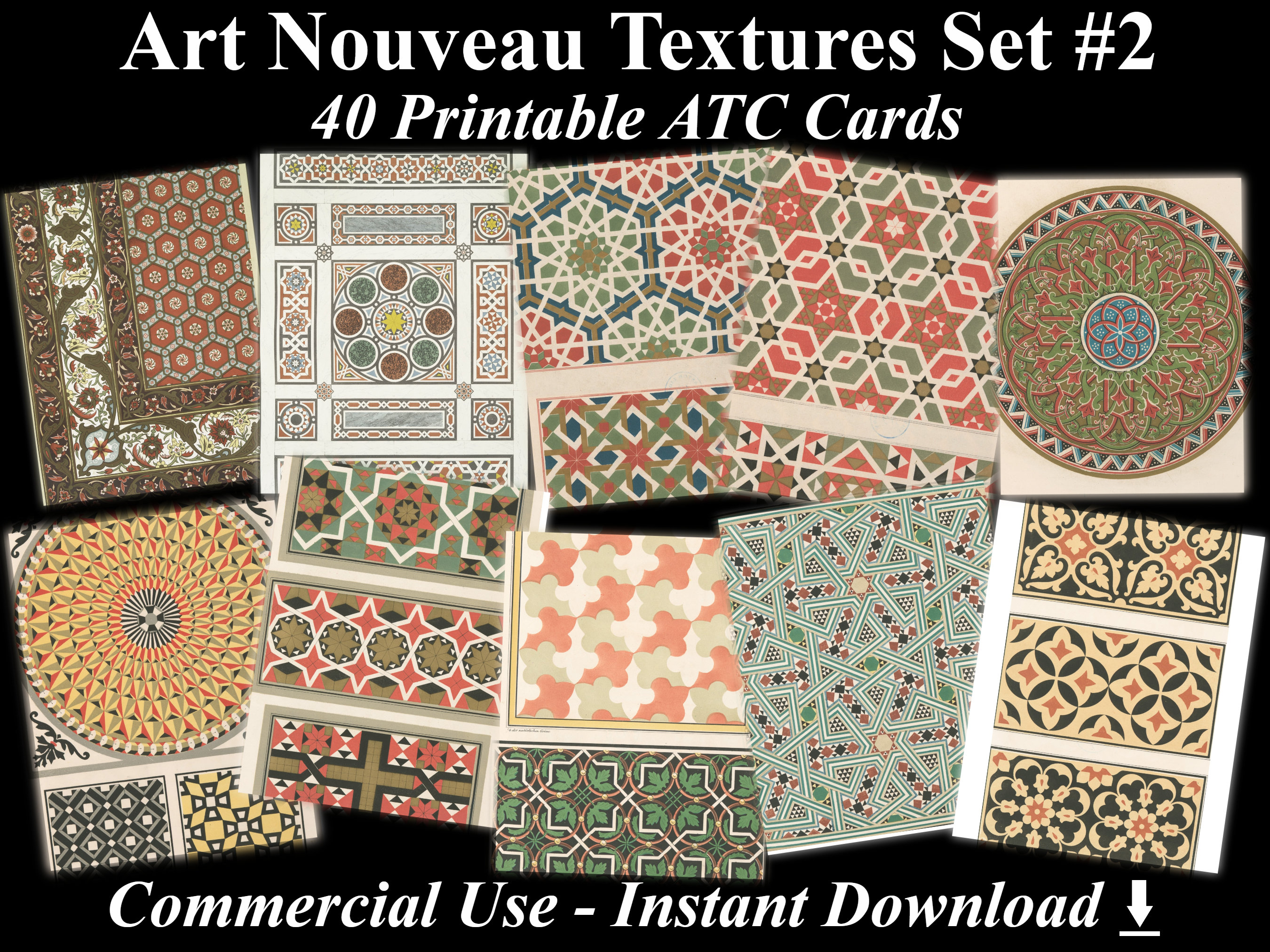 40 ART NOUVEAU Textures SET #2 - Digital Collage Sheets Textures ...